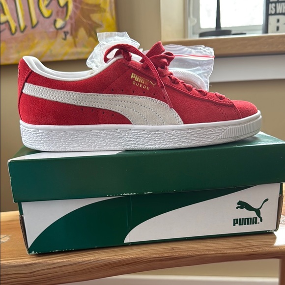 Puma | Shoes | Puma Red Suede Sneakers | Poshmark